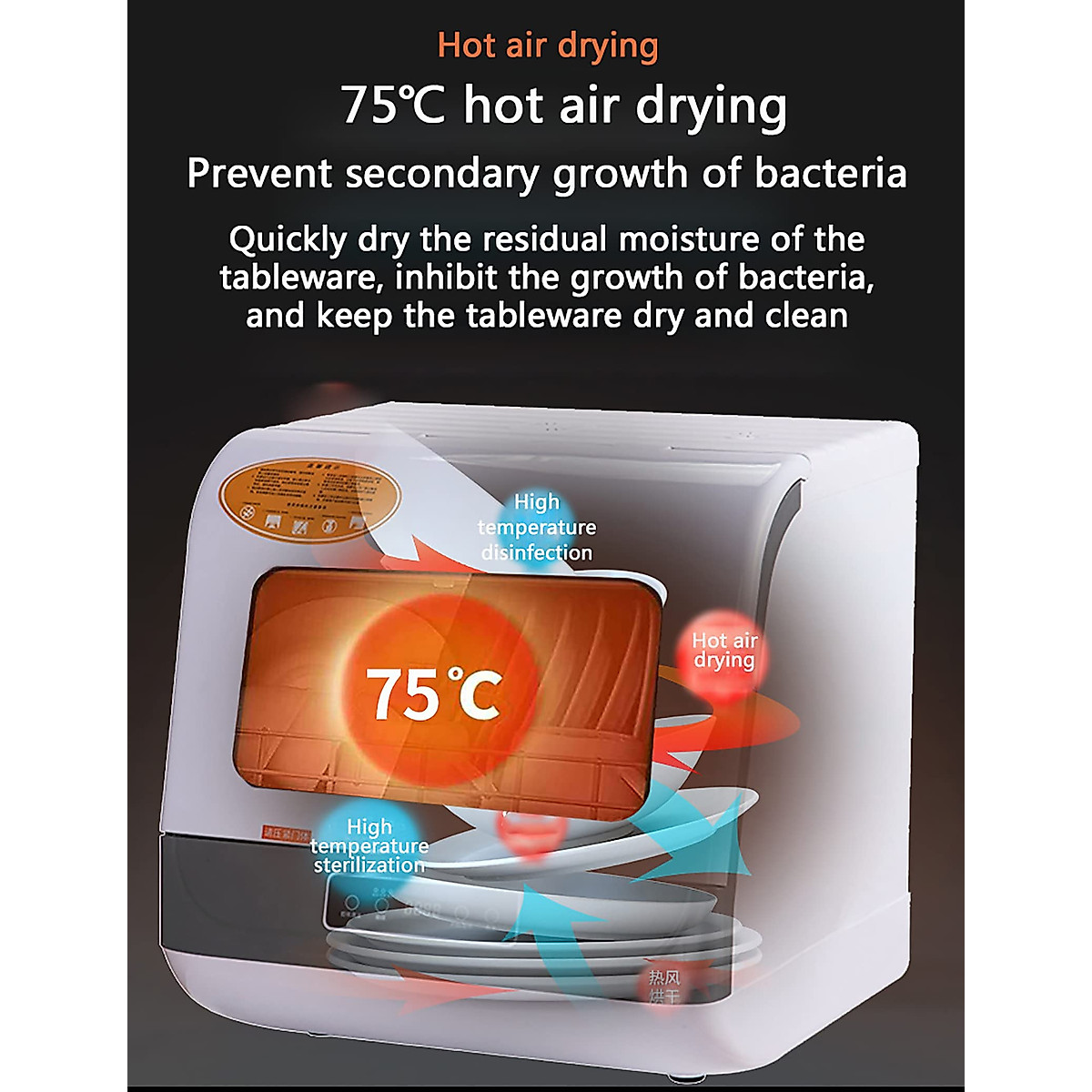 WINUS Portable Dishwasher, 5-Liter Built-in Water Tank Compact Portable Countertop Dishwasher 360° Streak-Free Deep