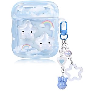 Mainrenka Cute Clear Airpod Case with Love Heart Keychain Compatible with Kawaii Star Airpods 2nd/1st Generation Case Cover for Women Girl