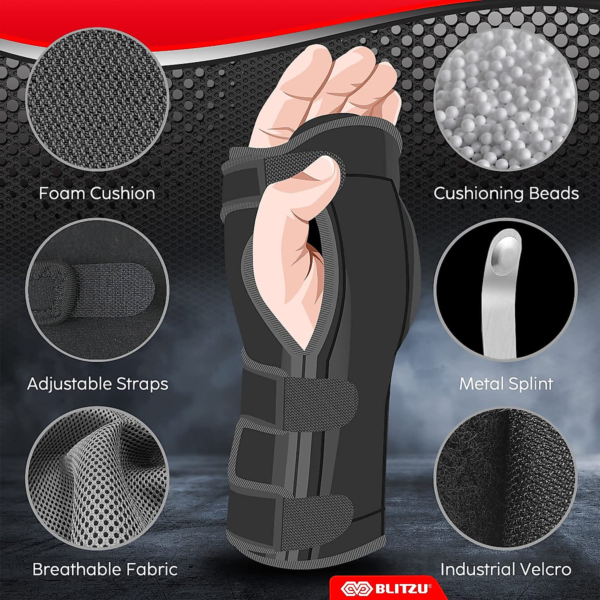 BLITZU Carpal Tunnel Wrist Brace Night Support Splint For Women Men. Pain Relief While Sleep. Fits Right & Left Hand For Arthritis Tendonitis. Cushioned Pads Treat Wrist Pain, Sprain, Sports Injury