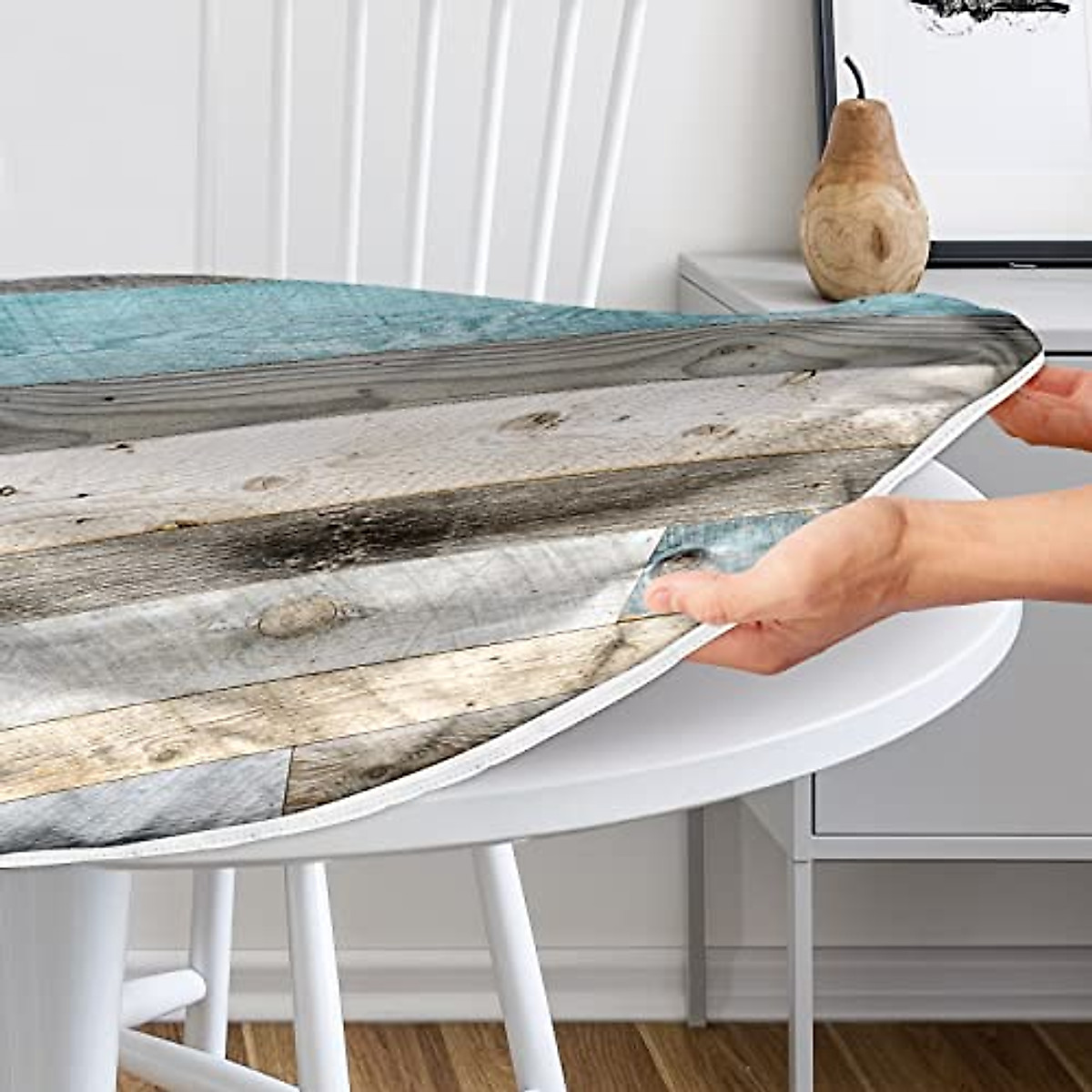 Eiuflka Farmhouse Round Tablecloth Wood Texture Tablecloths Elastic Fitted Indoor Outdoor Round Table Cover Washable Reusable Tablecloths for Kitchen Picnic Party