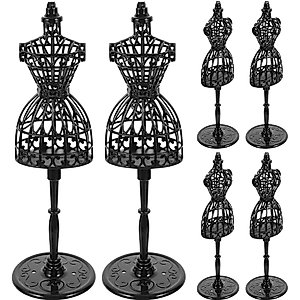 NUOBESTY 6Pcs Plastic Mannequin Display Support Holder Dress Forms Cloth Gown Model Stand Detachable Doll Clothes Mannequin for Doll Accessories, Black