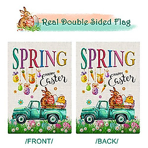 Whaline Easter Garden Flag Double-Sided Happy Easter Spring Burlap Garden Flag Truck Bunny Rabbit Egg Yard Flag Banner 12.5 x 18" Farmhouse Outdoor Decor for Patio Lawn