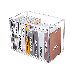 FABROK Clear Book Storage Organizer Box, Plastic Stackable Book Display Case with Magnetic Door, Assemble Storage Showcase for Toy Dolls, Books, Handbags, Shoes Organizing