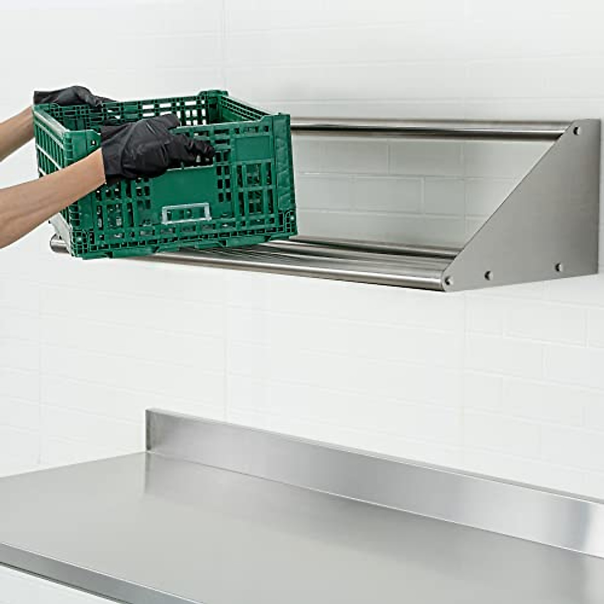 Restaurantware Kitchen Tek 42 x 18 x 11.3 Inch Commercial Kitchen Rack 1 Tubular Kitchen Sink Wall Shelf - Wall Mounted Sturdy Stainless Steel Commercial Kitchen Shelf 154-lb Capacity