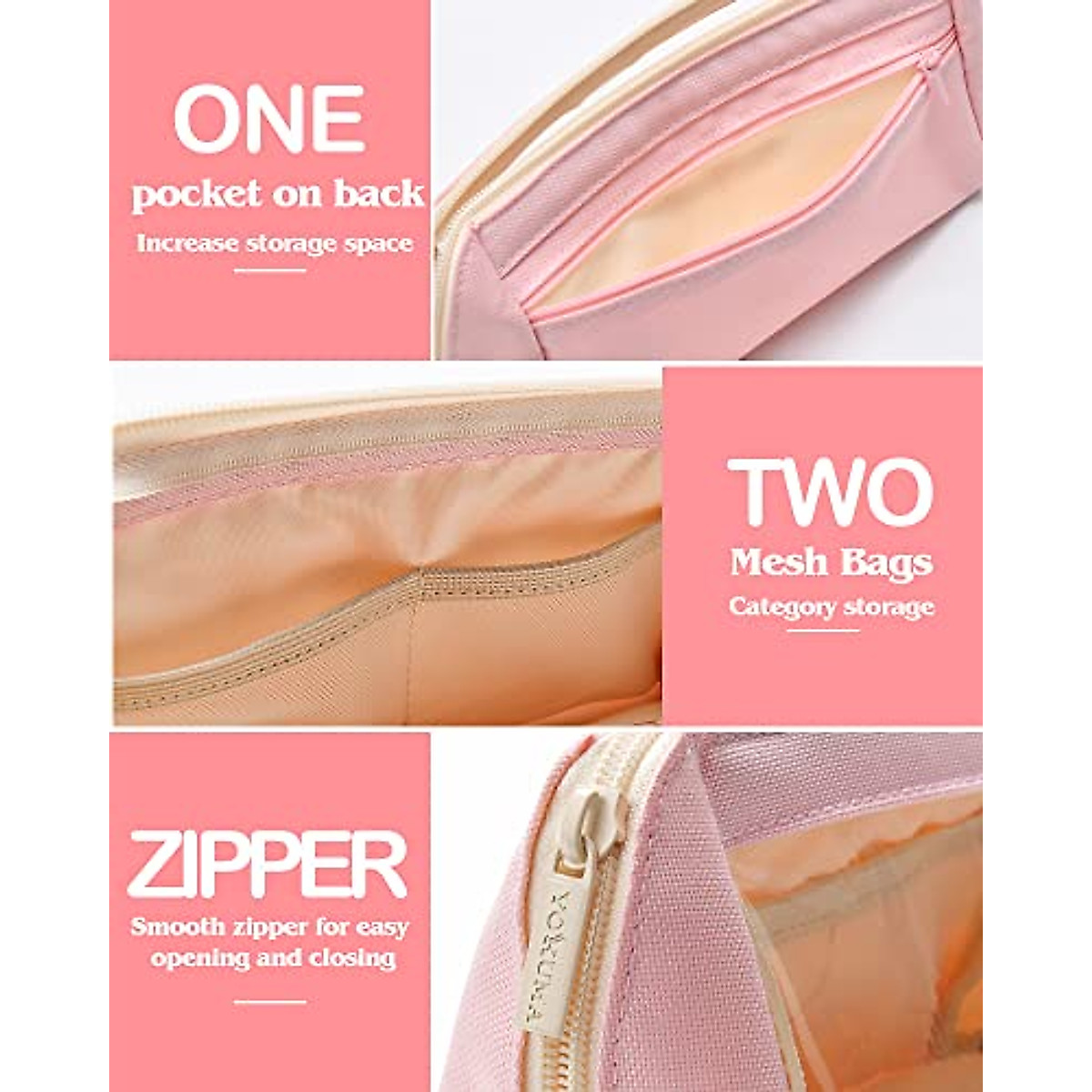 YOKUMA Clear Aesthetic Pencil Case Pouch Cute Kawaii Mark Pen Case Organizer Transparent Colored Large Capacity Makeup Bag for Girls Teen College Students Adults, Back to School Supplies (Pink)