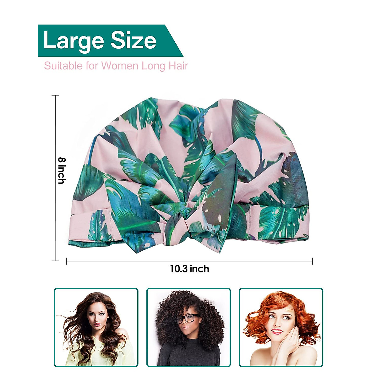 Auban Shower Cap Reusable,Ribbon Bow Bath Cap Oversized Large Design With Waterproof Exterior for All Hair Lengths,Great for Girls Spa Home Use,Hotel and Hair Salon (Green)