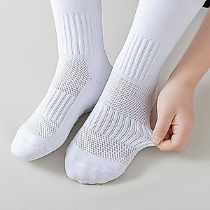 EPEIUS Kids Soccer Socks Boys Knee High Socks with Non-Slip Grip Team Tube Socks Kids Girls Softball Baseball Socks for Youth Kids Multi-Sport Socks 7-10 Years White 3 Pack
