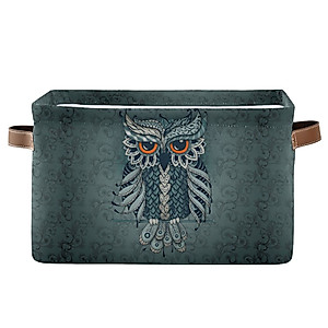 ALAZA Retro Owl Floral Ethnic Large Storage Basket with Handles Foldable Decorative 1 Pack Storage Bin Box for Organizing Living Room Shelves Office Closet Clothes