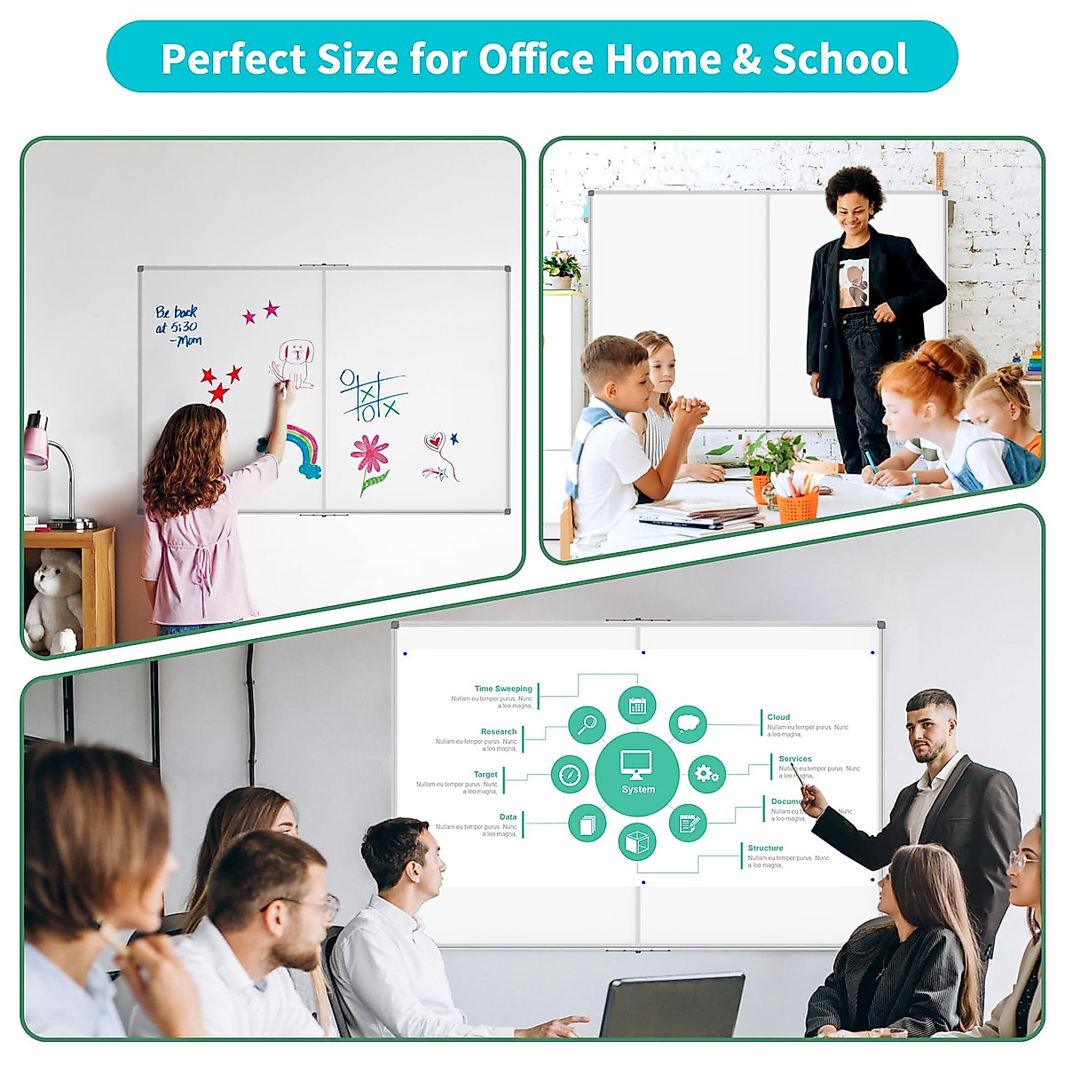 JILoffice Magnetic Foldable White Board 48 x 36 Inches, Dry Erase Whiteboard, Silver Aluminum Frame with 2 Detachable Marker Tray Wall Mounted Board for Office Home and School