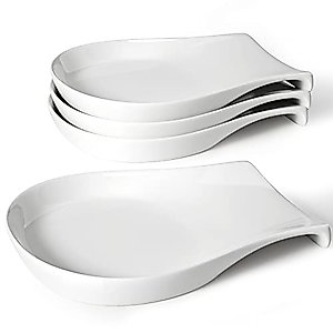 HOMBENE Spoon Rest for Kitchen Counter, 5.5 Inches Spoon Holder, Ceramic Ladle Rest for Stove Top, Spatula Holder Porcelain, Coffee, Kitchen Utensils Accessories, Set of 4, White