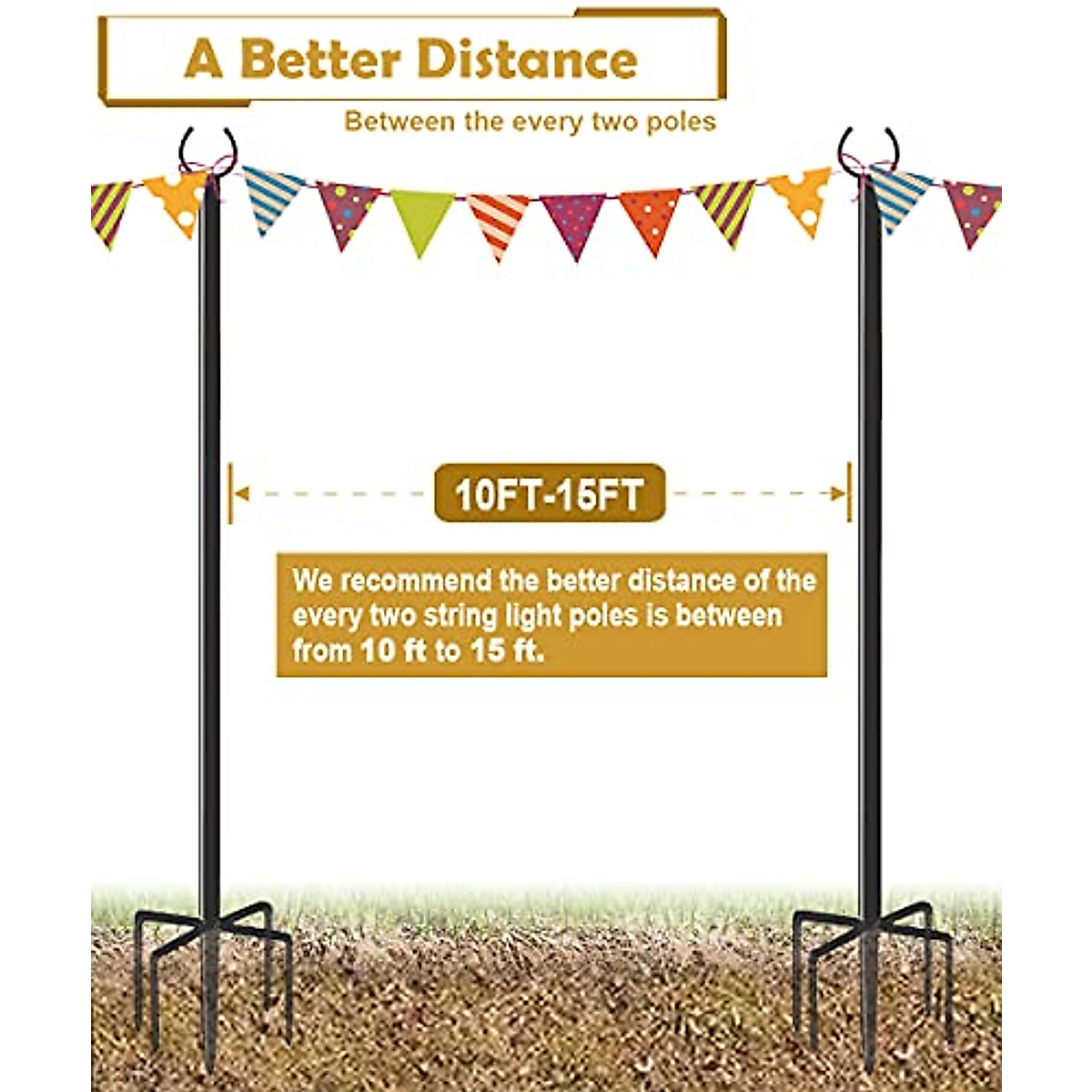 Derkniel 10 FT Outdoor String Light Pole Stand for Garden Lawn, Adjustable Globe Patio Light Post for Hanging Outside Decorate Lighting, 2 Packs