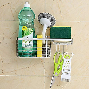 Joyfamy Rustproof Hanging Shower Caddy with Hooks, Wall Mounted Adhesive Bathroom Shower Shelf Storage Organizer Basket, No Drilling Stainless Steel Soap Sponge Shampoo Conditioner Holder Kitchen Rack