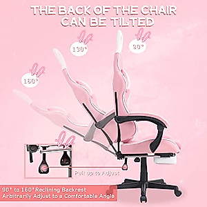Soontrans Pink Gaming Chair with Footrest,Lovely Computer Game Chair,Desk Chair for Granddaughter,Sister,Girlfriend,Wife and Love with Headrest,Lumbar Support Gamer Chair (Pink)