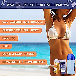 Roll on Wax Warmer Kit, Portable Home Waxing Kit, Wax Roller Kit for Hair Removal, Men and Women