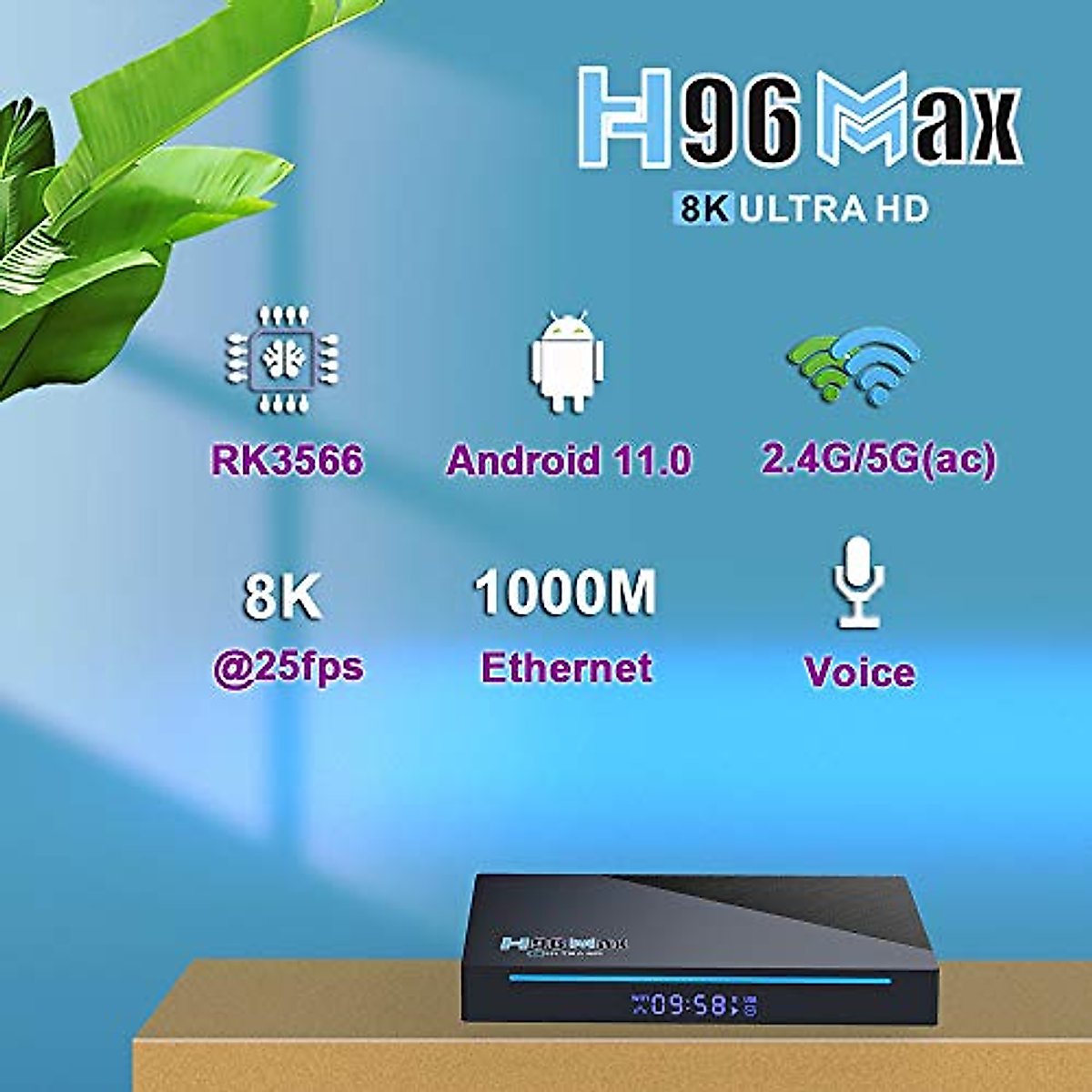 Doole H96 MAX RK3566 Smart TV Box Android 11.0 8K Media Player with BT Voice Control Set top Box (8G 128G)