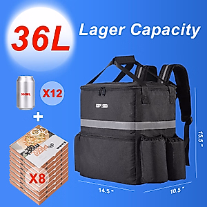 ESPXBOX Food Delivery Backpack with 4 Cup Holder, Insulated Pizza Delivery Bag for Delivery Bike, Large Leakproof Delivery Bags for Hot/Cold Food for Uber Eats, Doordash, Postmates（Black）