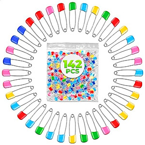 142Pcs Baby Safety Pins Heavy Duty - Stainless Steel Cloth Diaper Pins Heavy Duty Safety Pin Diaper Safety Pins for Clothes Decorative Diaper Pins - Plastic Head Clothing Safety Pins Bulk Safety Pins