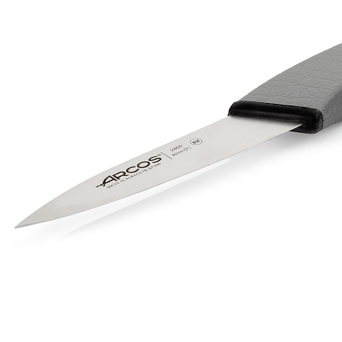 ARCOS Paring Knife 3 Inch Stainless Steel. Professional Kitchen Knife for Cut, Peel and Clean Food. Ergonomic Polyoxymethylene Handle and 80 mm Blade. Series Colour Prof. Color Grey.