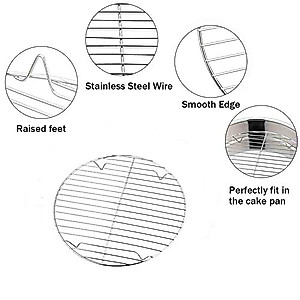 TeamFar Round Cooling Rack Set of 2, 7½ Inch Round Rack Baking Steaming Roasting Rack Set Stainless Steel, Healthy & Dishwasher Safe, Mirror Finish & Rust Free