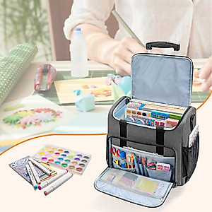 Trunab Rolling Scrapbook Tote Craft Organizers and Storage with Wheels, Craft Bag for 12 X 12 inch Scrapbook Album and Laptop, for Women, Grey