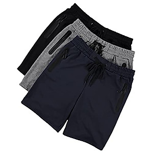 PURE CHAMP Mens Shorts French Terry 3 Pack Gym Shorts for Men Athletic Workout Training Shorts with Zipper Pocket and Drawstring Size XS-3XL (Group A,2XL)