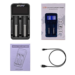 NTHPO Speedy Intelligent Charger, LCD Display Universal Smart Charger for Rechargeable 3.6V/3.7V Li-ion 18650 18490 18350 17670 17500 16340(RCR123) 14500 10440, 1.2V Ni-MH/Ni-CD AA AAA Batteries