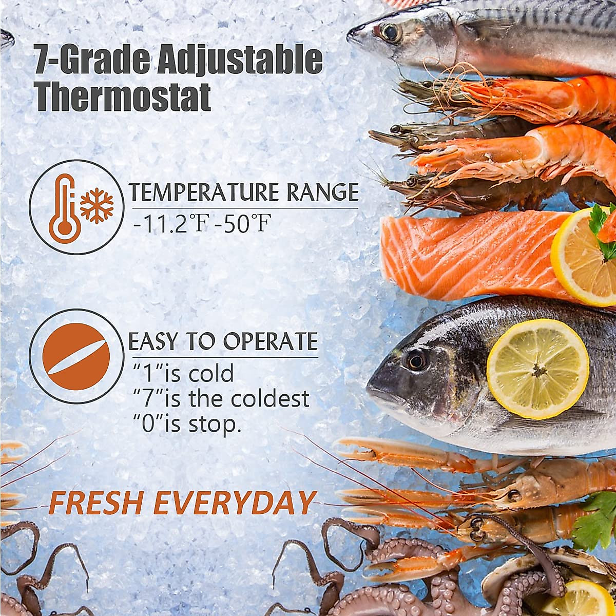 WANAI Chest Freezer Large Home Deep Freezers Black Top Door with Removable Basket Compact Freezer 7 Temperature Control Energy Saving for Home Kitchen Office Dorm Apartment