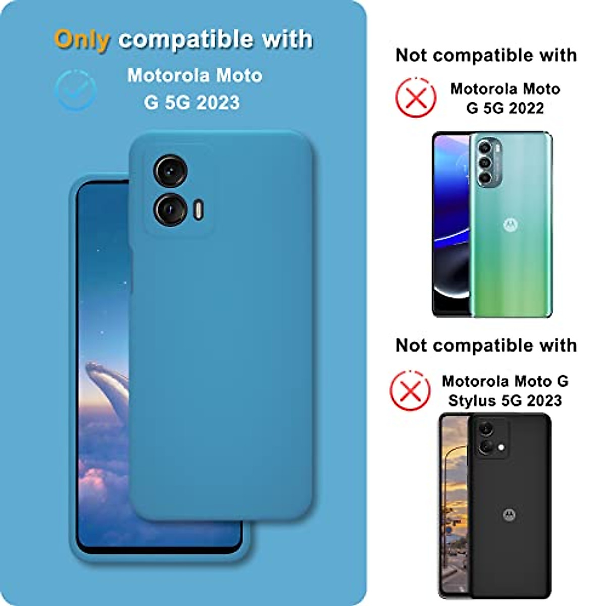 YENAPOON for Motorola Moto G 5G 2023 Case, Silicone Phone Case with 2 Screen Protector, Soft Anti-Scratch Microfiber Lining, Full Body Shockproof Slim Cover, Blue