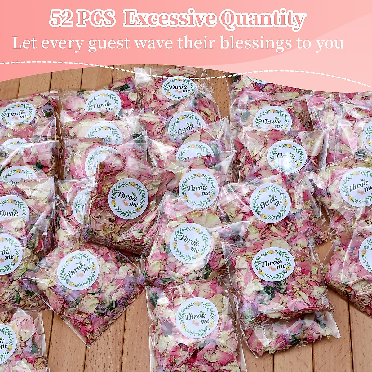 52 Pack Biodegradable Confetti, Dried Flower Petals, Real Pink Rose Petals for Weddings, Flower Girl, Valentine's Day, Wedding Send Off Ideas, Flower Girl Dinner Table Centerpieces