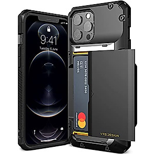 VRS DESIGN Damda Glide Pro Compatible for iPhone 12 Pro Max Case, with [4 Cards] Premium Sturdy [Semi Auto] Credit Card Holder Slot Wallet for iPhone 12 Pro Max 6.7 inch(2020) Black