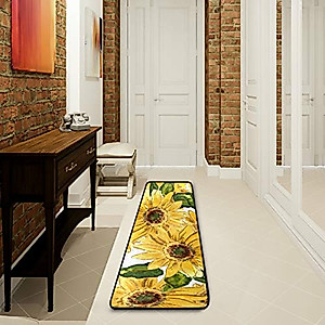 Blooming Sunflowers Kitchen Rugs Non-Slip Soft Doormats Bath Carpet Floor Runner Area Rugs for Home Dining Living Room Bedroom 72" X 24"