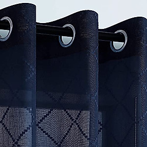 KOUFALL Navy Blue Curtains 84 Inch Length for Living Room 2 Panels Set Grommet Semi Sheer Light Filtering Curtains for Bedroom