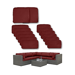 OmniBuy 14 Piece Outdoor Patio Cushion Covers Replacement (2 Seat Covers, 6 Back Covers, and 6 Side Covers) Outdoor Cushion Slipcovers with Zipper for Outdoor Furniture (Burgundy)