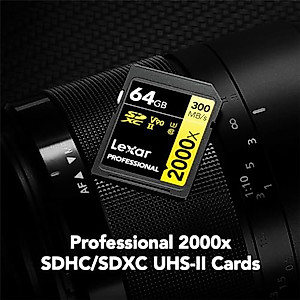 Lexar Professional 2000x 64GB SDXC UHS-II Memory Card, 300MB/s Read, 260MB/s Write, 2-Pack