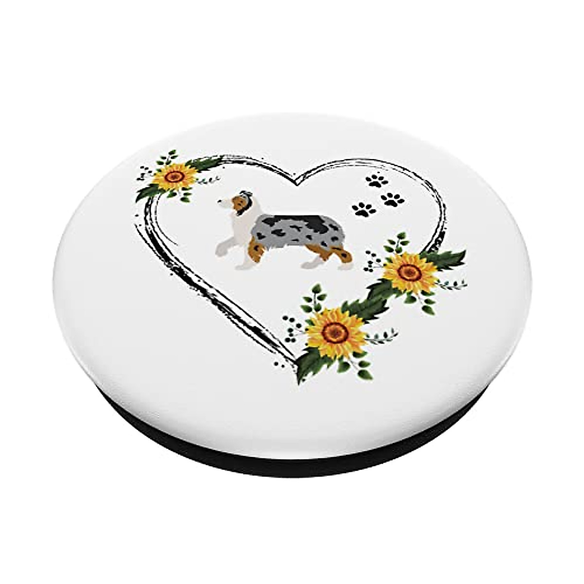 Australian Shepherd With Sunflower Heart On White PopSockets Swappable PopGrip