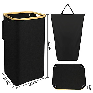 Laundry Hamper with Wheels - Large Laundry Hamper with Wheels and Removable Bag, Foldable Dirty Clothes Hamper with Handles, Waterproof Oxford Bamboo Hamper for Bedroom, Laundry Room, Dorm Room