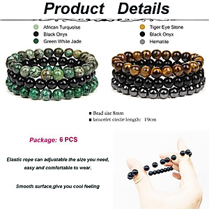 CASDAN 6 Pcs 8mm Semi-Precious Gemstones Beaded Bracelets for Women Men Healing Crystal Stone Bracelet Stretch Round Beaded Elastic Bracelets Unisex Jewelry Gifts(TIGER Eye)