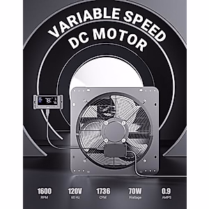 iLiving 16" Wall Mounted Shutter Exhaust Fan, Automatic Shutter, Temperature and Humidity Controls with Variable Speed, 1736 CFM at 1600 RPM DC Motor