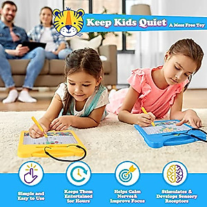 Magnetic Drawing Board for Kids, Toddler Magnet Doodle Board with Beads and 2 Pens, Magnetic Dot Art, Montessori Fine Motor Skills Toys, Airplane Car Travel Activities for Boys Girls (Blue Cat)