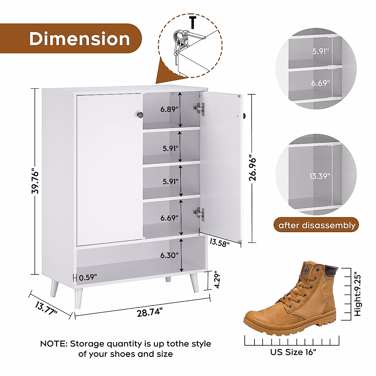Wanttii Shoe Cabinet, Large Shoe Storage Cabinet with Doors, Shoe Rack Organizer with Storage for Entryway, Hallway, Living Room (White Doors)