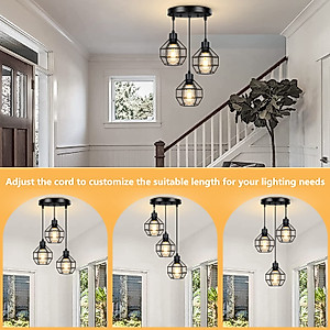 FadimiKoo Farmhouse 3-Light Pendant Light Fixtures, Adjustable Industrial Hanging Pendant Lighting for Kitchen Island, Vintage Black Metal Cage Pendant Ceiling Lamp for Dining Room Bedroom