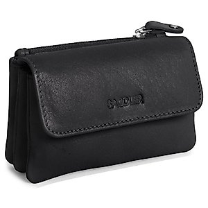 SADDLER Womens Luxurious Leather Flapover Coin Purse | Designer Ladies Triple Gusset Change Pouch with Zip |Gift Boxed - Black