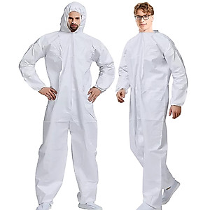 Medical Nation Hazmat Suits | 10 Pack, Medium | Disposable Protective Coveralls, Heavy Duty Full Body Painters Suit for Men & Women with Hood, Sleeves, Zipper - Breathable & Water Resistant - Medium