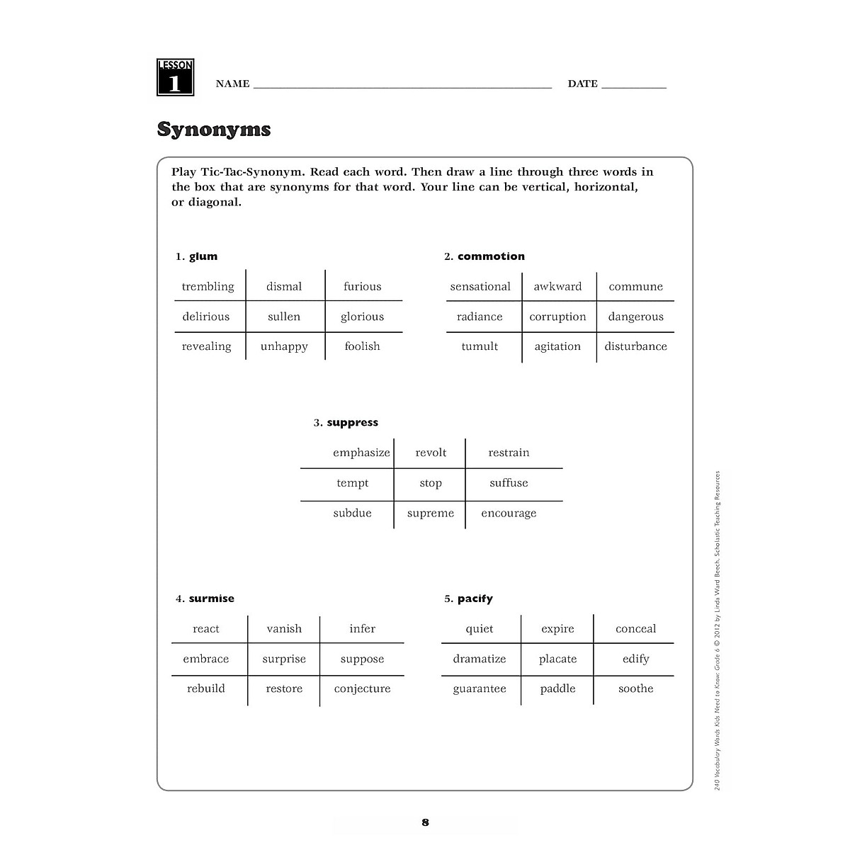 240 Vocabulary Words Kids Need to Know: Grade 6: 24 Ready-To-Reproduce Packets Inside!