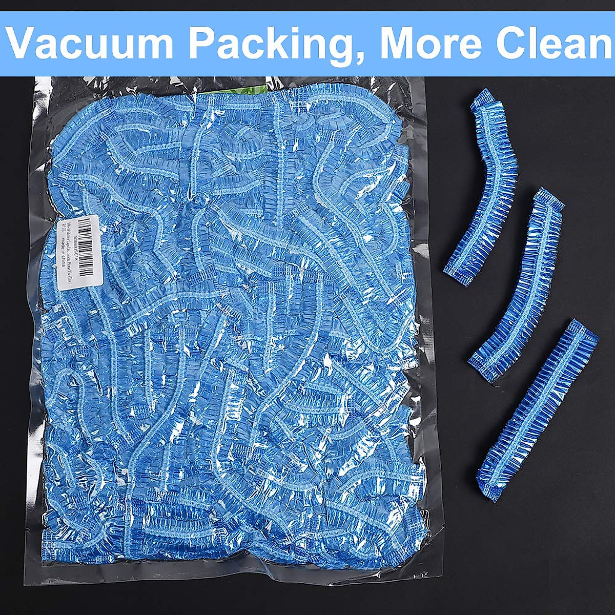 100+10 Shower Caps Disposable, Waterproof Plastic Bath Caps, Elastic Hair Processing Caps for Women Man Kids Girls, Hotel, Home Use (Blue)