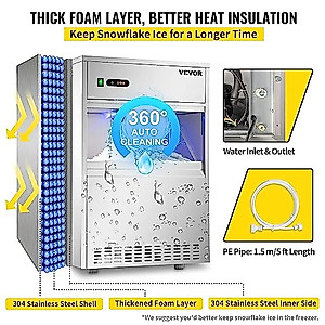 VEVOR Flake Ice Maker, 154lbs/24h Commercial Ice Maker Machine ETL Approved Food Grade Stainless Steel Flake Ice Machine for for Seafood Restaurant Laboratories etc