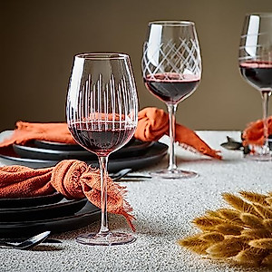 Wine Glasses Set of 4-16oz. Clear Etched Red and White Unique Long Stem Wine Glass Cups for Alcohol Party, Wedding, Home