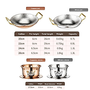 UGCER Chafing Dish Buffet Set, 304 Stainless Steel Round Buffet Warmers Pan for Parties, Events, Wedding, Camping, Dinner,Copper,20cm