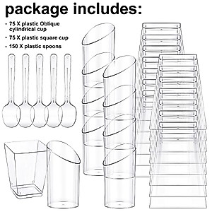 300 Pack Mini Dessert Cups with Spoons Clear Plastic Parfait Appetizer Cup Slanted Round Cup for Desserts Heart Square Clear Parfait Cups for Tasting Party Shooters Desserts (Round, Square, 3oz, 5oz)
