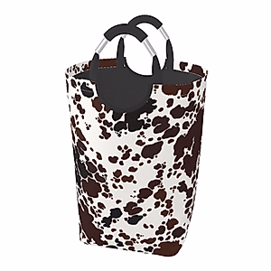 MIFSOIAVV Cowhide Brown Milk Cow Print Large Laundry Basket Collapsible Organizer Bin Animal Cowhide Skin Pattern Laundry Hamper with Handles Durable Washing Bin Dirty Basket for Nursery Clothes Toys